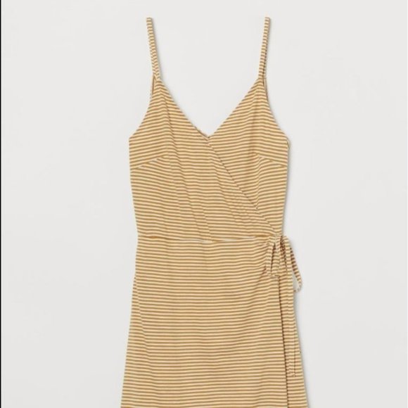 H&M Basics | Dresses | Hm Basics Striped Faux Wrap Dress With Tie Waist ...